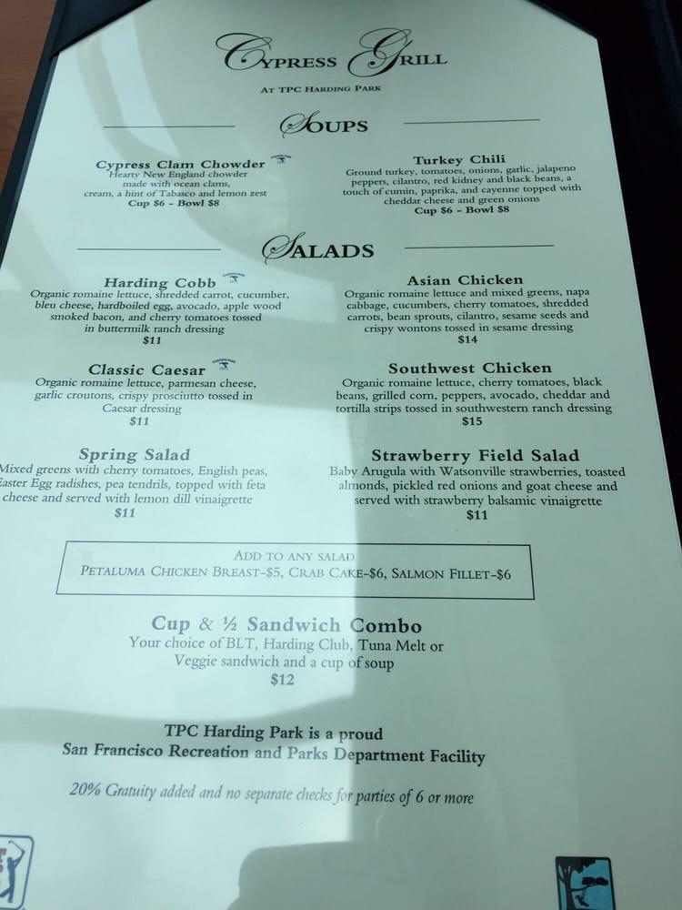 Menu at Cypress Grill restaurant, San Francisco