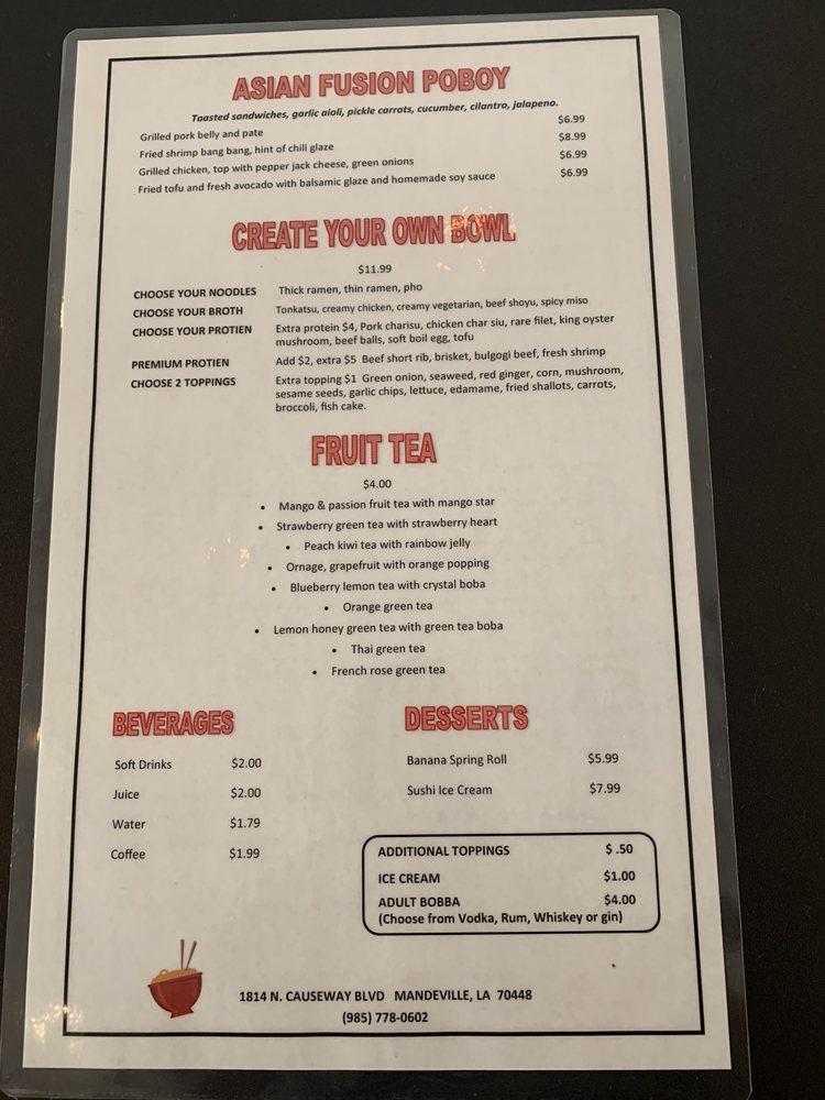 Menu at Journey Ramen restaurant, Mandeville