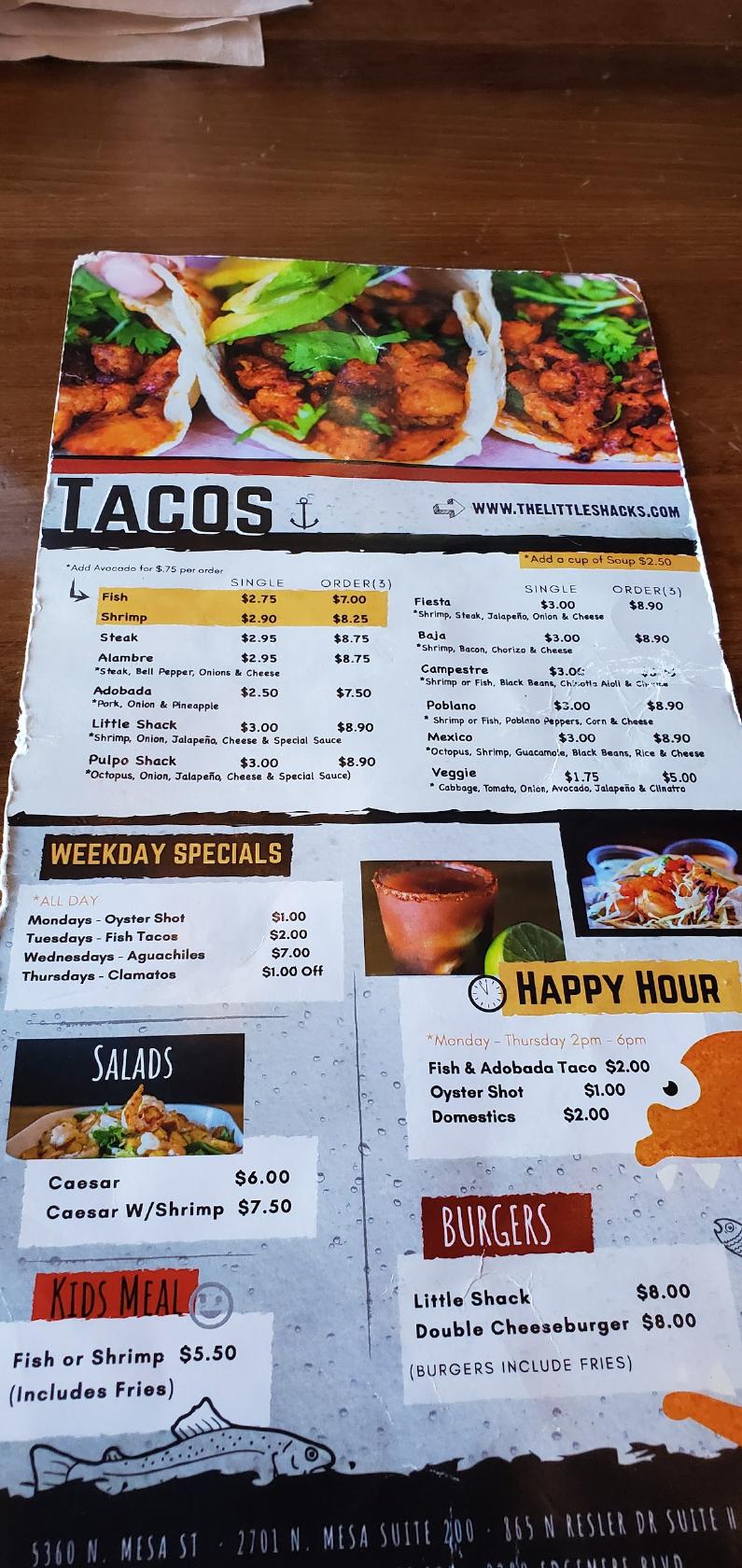 Menu at Little Shack pub & bar, El Paso, 865 Resler Dr h