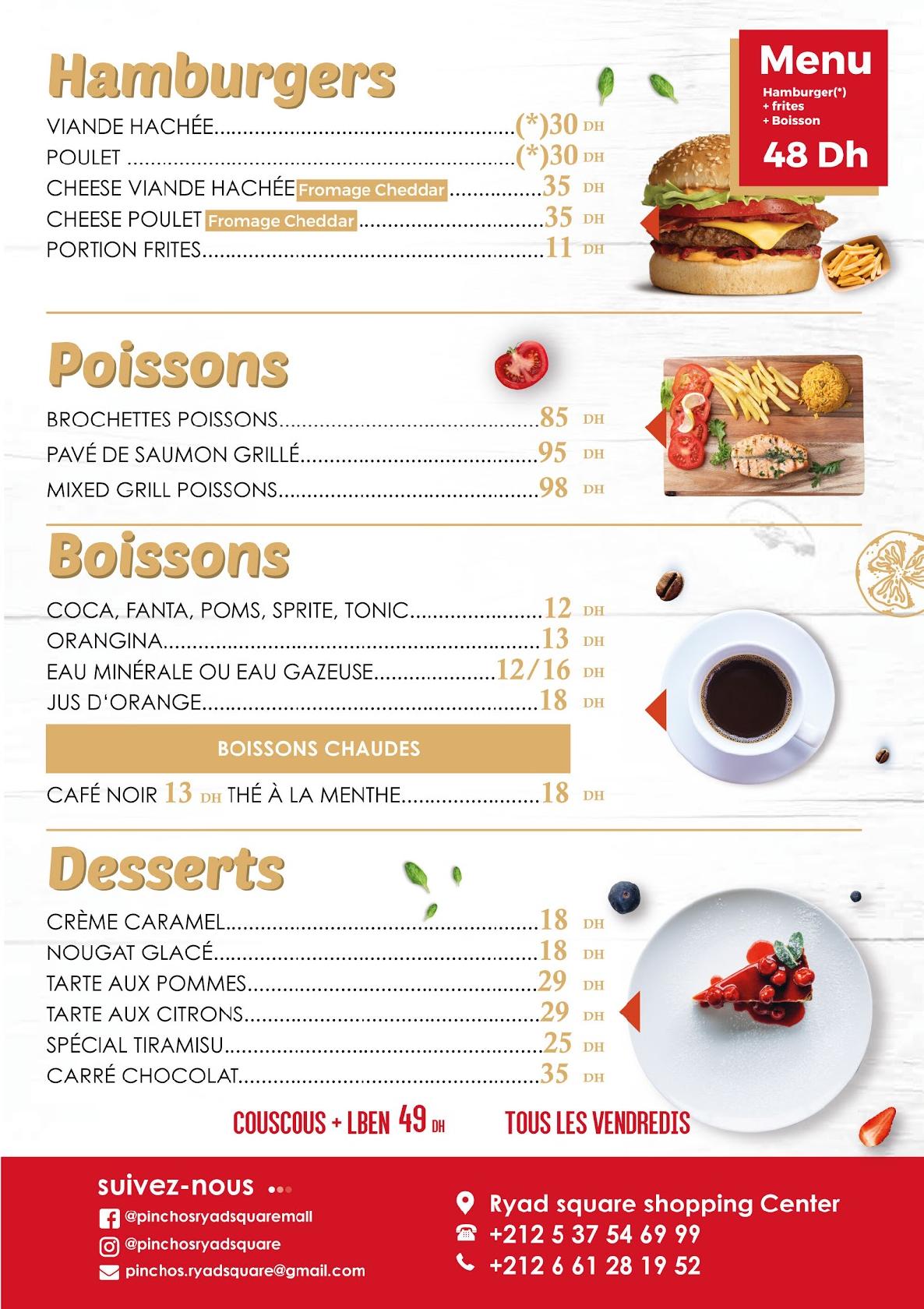 Menu at PINCHOS restaurant, Rabat, Av. Shaheed Deya Errahman