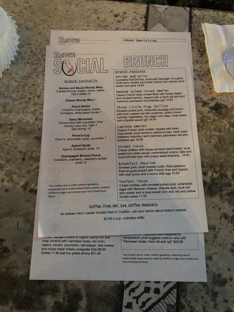 Menu at Raven Social pub & bar, Cadillac