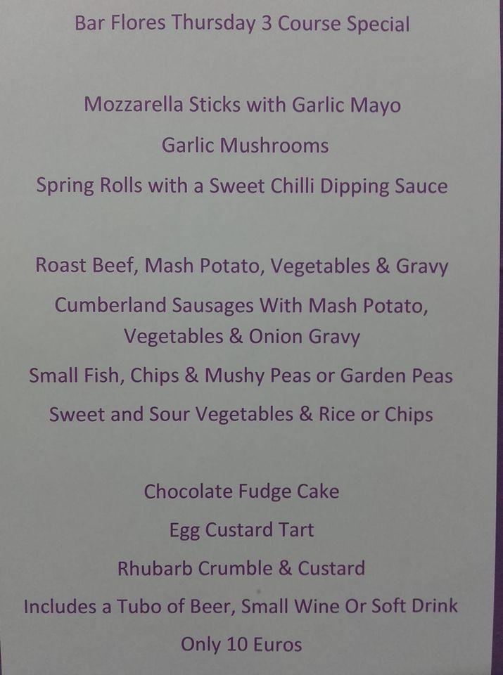 Menu at Bar flores, Mollina