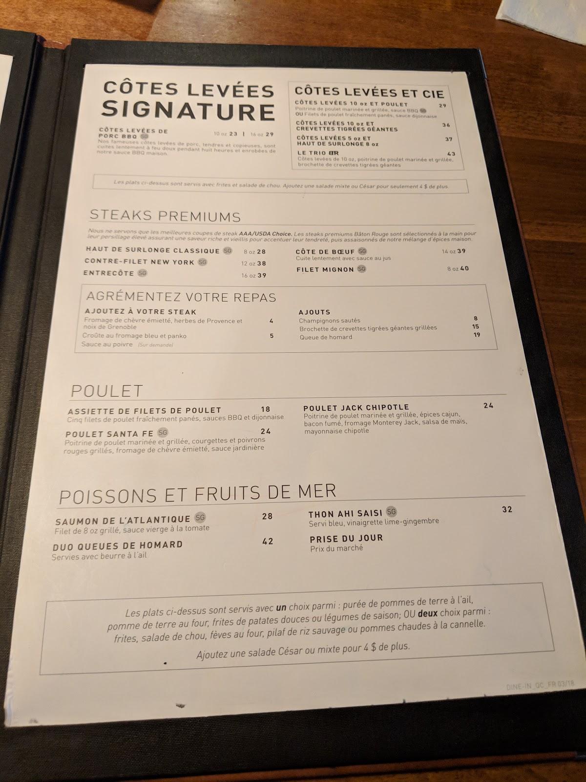 Menu at Bâton Rouge Grillhouse & Bar, Laval, Boul. le Carrefour