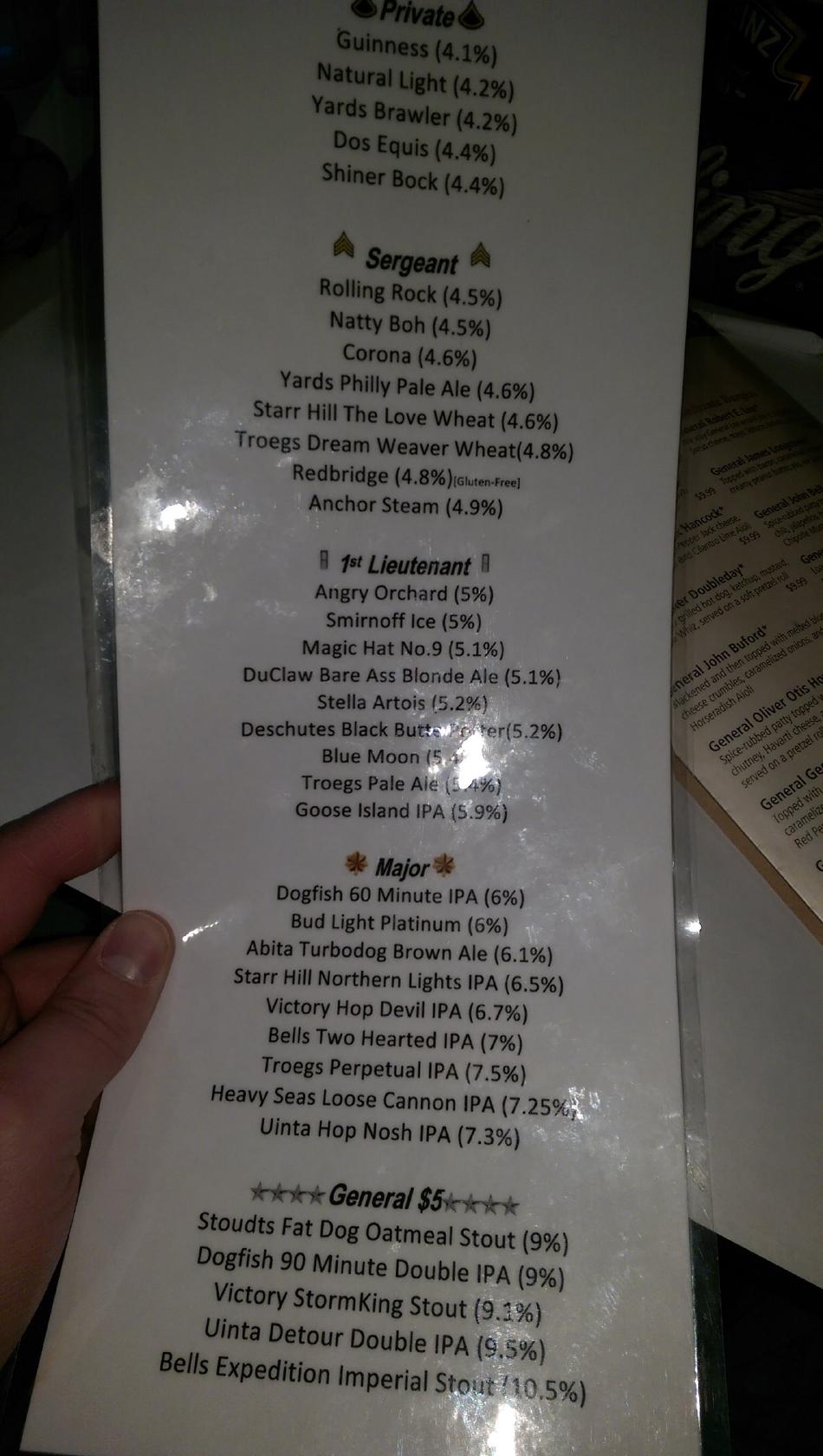 Menu at Blue & Gray Bar & Grill, Gettysburg
