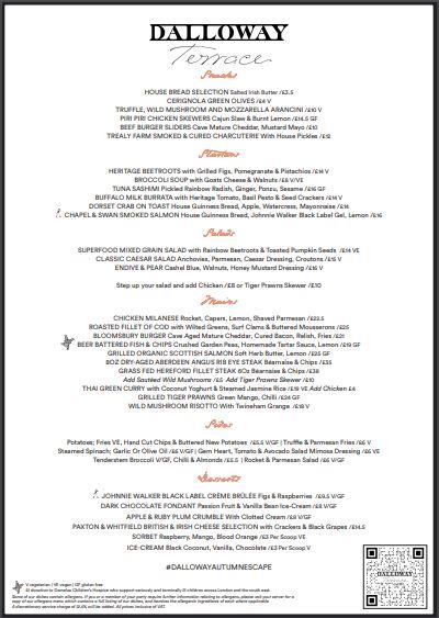 Menu at Dalloway Terrace pub & bar, London