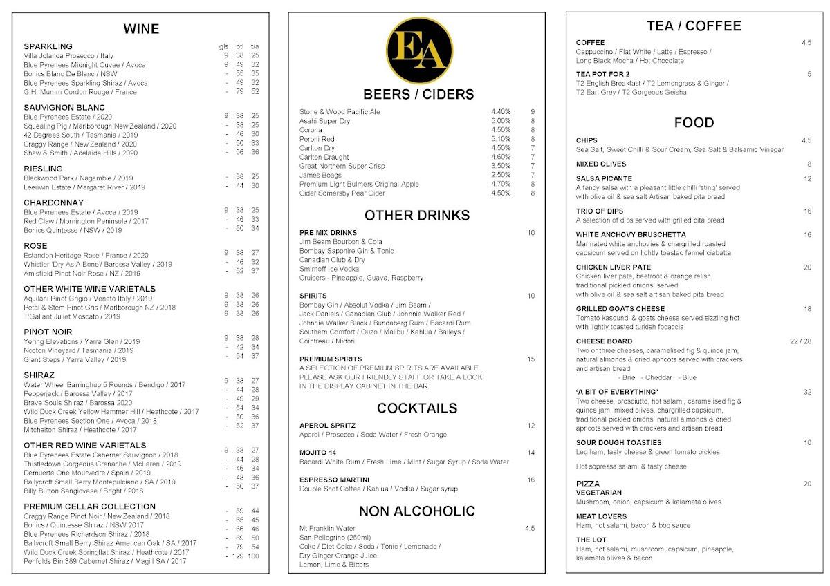 Menu at Edward Abbott Wine Bar, Strathmore
