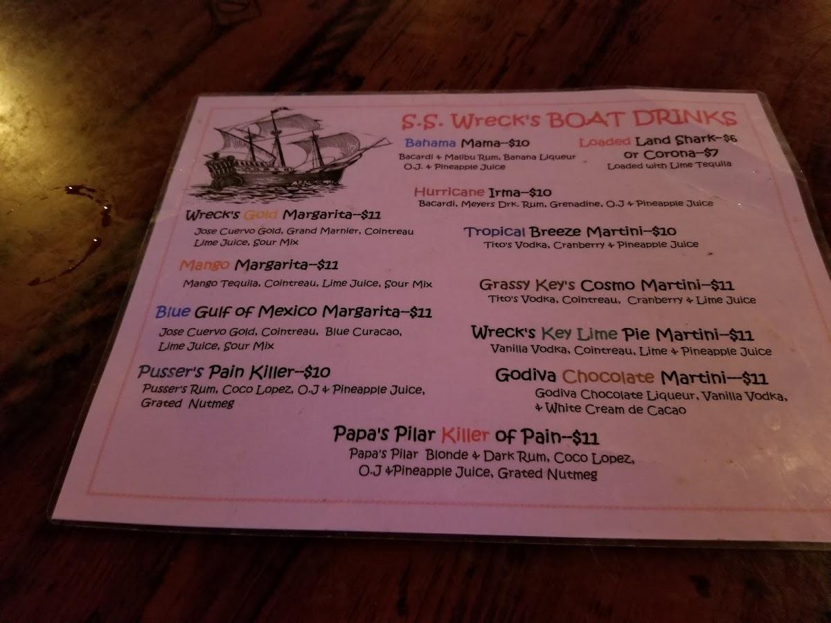 Menu at S.S. Wreck & Galley Grill pub & bar, Marathon