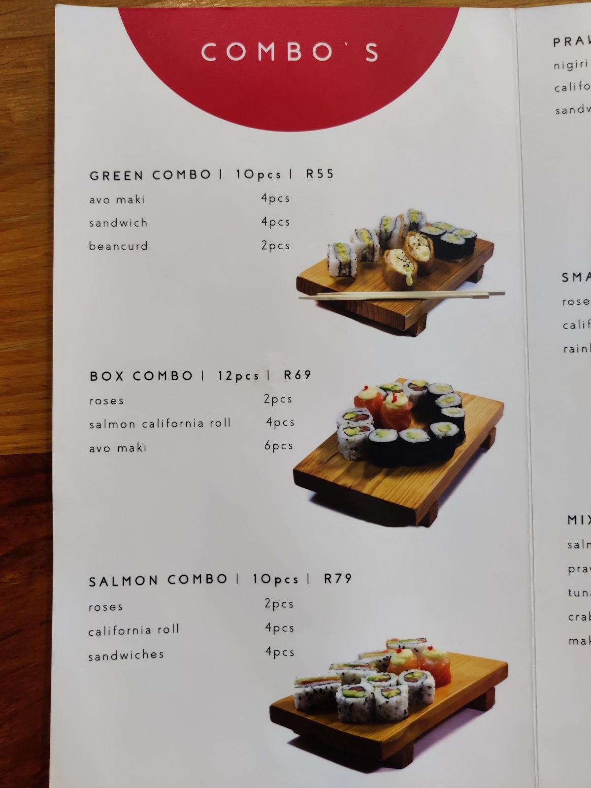 Menu at Shan Sushi restaurant, George, 107 York St