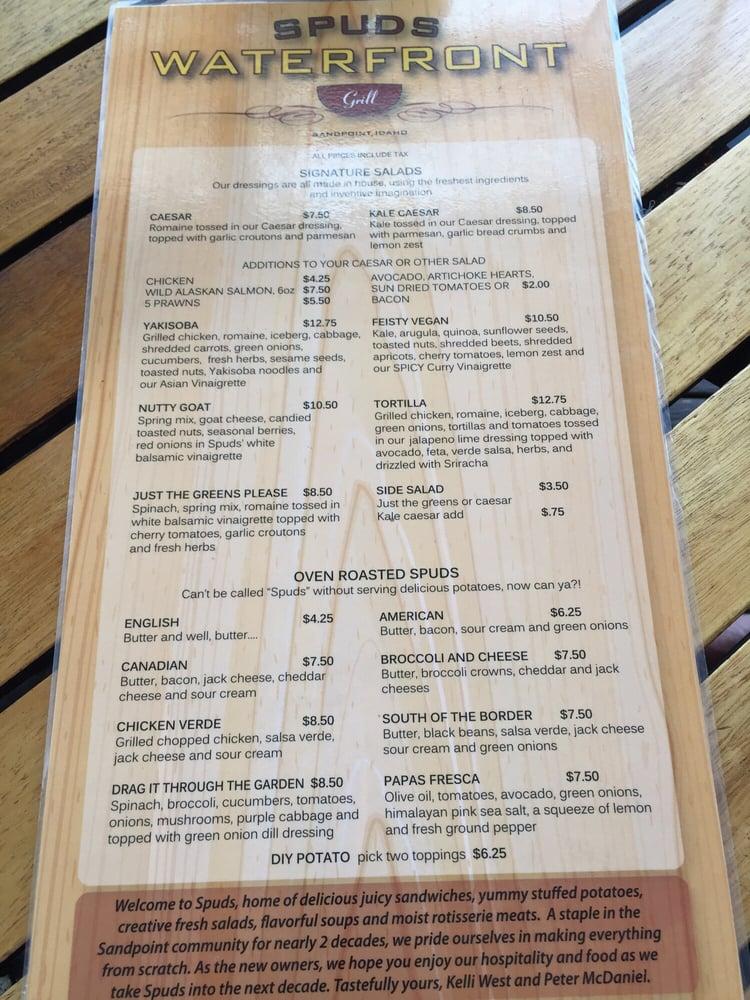 Menu at Spuds Waterfront Grill restaurant, Sandpoint