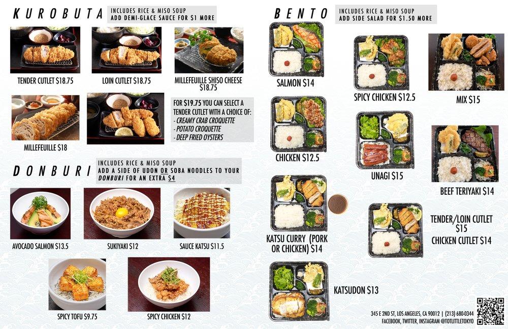 Menu at TOT Little Tokyo restaurant, Los Angeles