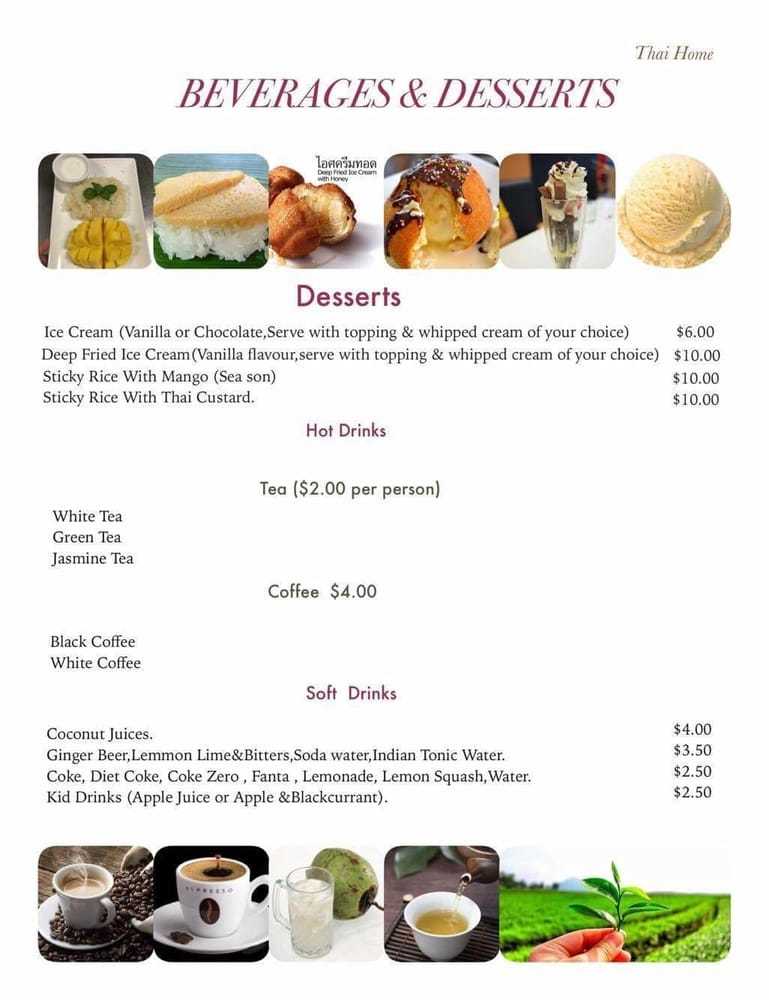 Menu at Thai Home restaurant, Narrabri