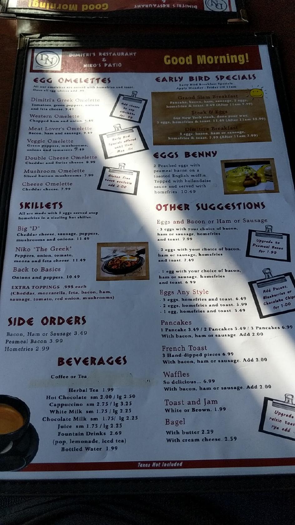 Menu at Dimitri's Restaurant & Niko's Patio, Cobourg