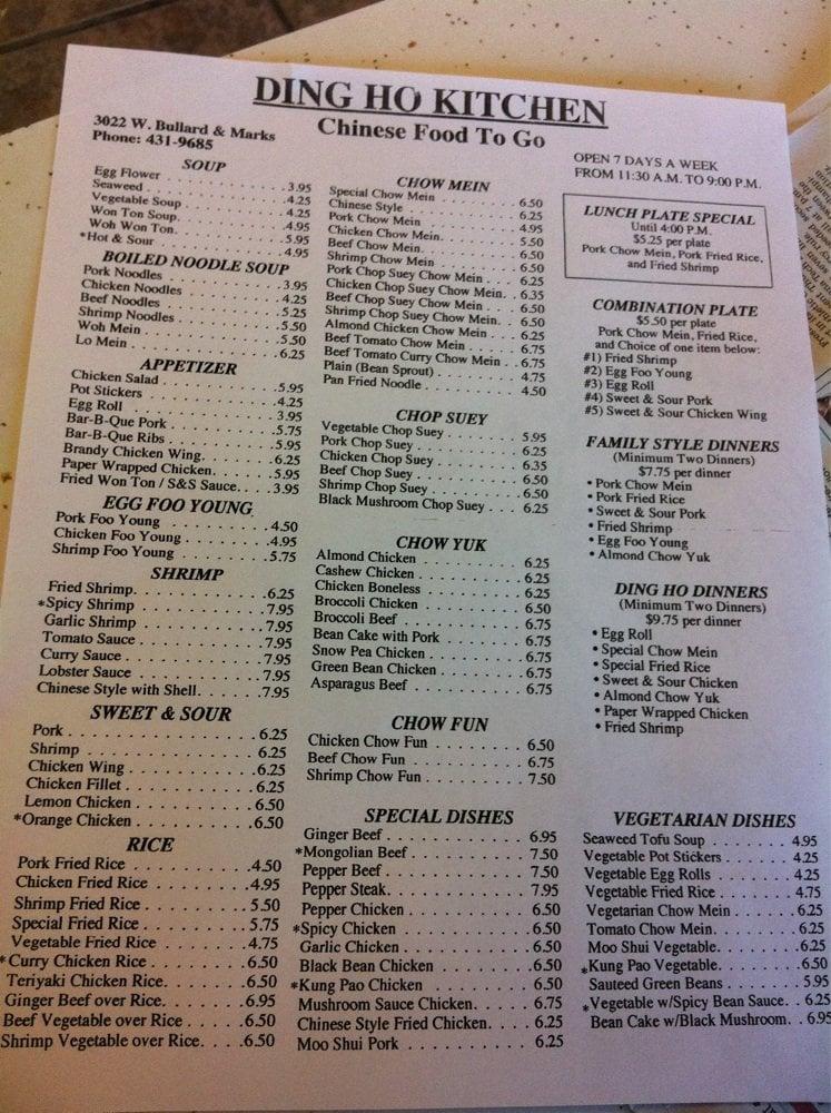 Menu at Ding Ho Kitchen restaurant, Fresno