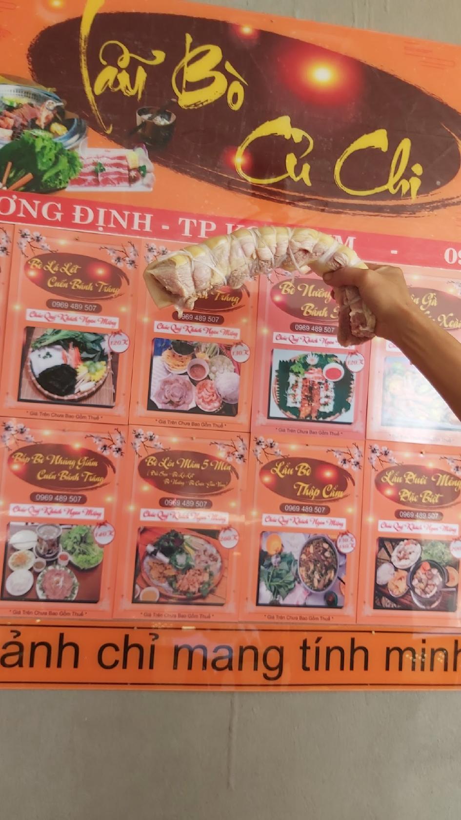 Menu at Lẩu Bò Củ Chi restaurant, Kon Tum