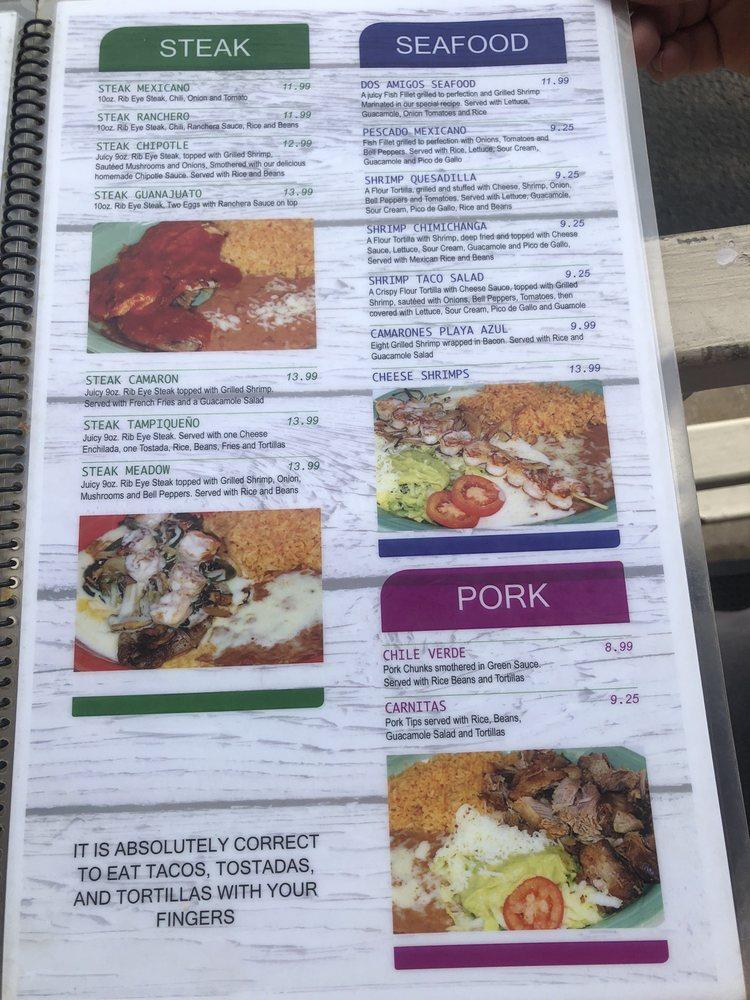 Menu at Los Dos Amigos restaurant, Miami