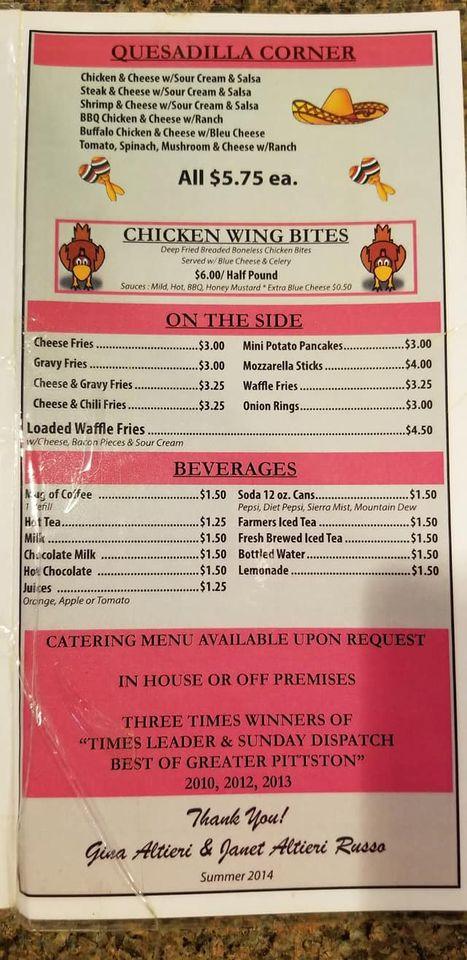 Menu at My Sister's Kitchen pizzeria, Duryea