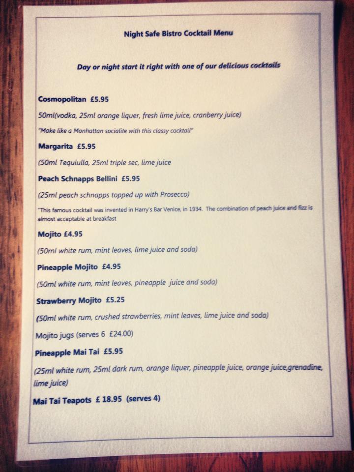 Menu at The Night Safe restaurant, Hawick