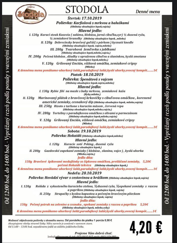 Menu at Restauracia Stodola SNV Spisska Nova Ves pub & bar, Spišská ...