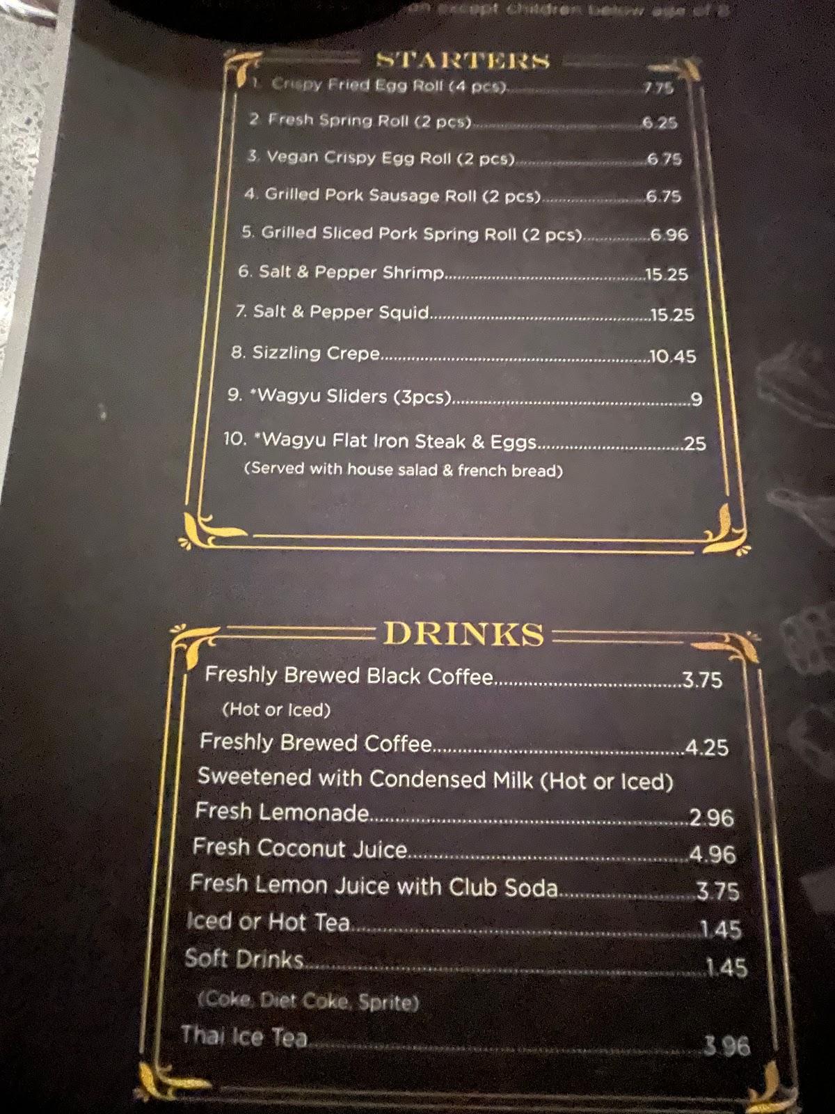 Menu at The Golden Pot restaurant, Las Vegas