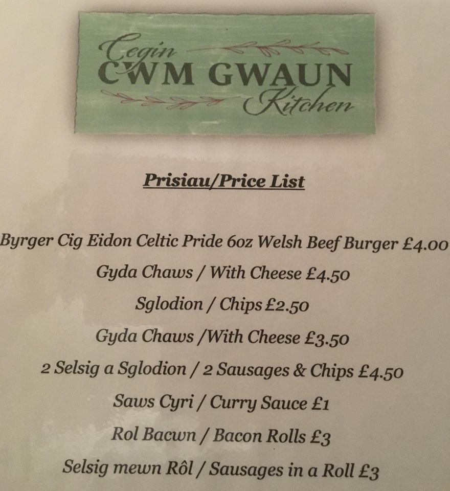 Menu at The Huntsman Bar at Rosebush Holiday Park, England