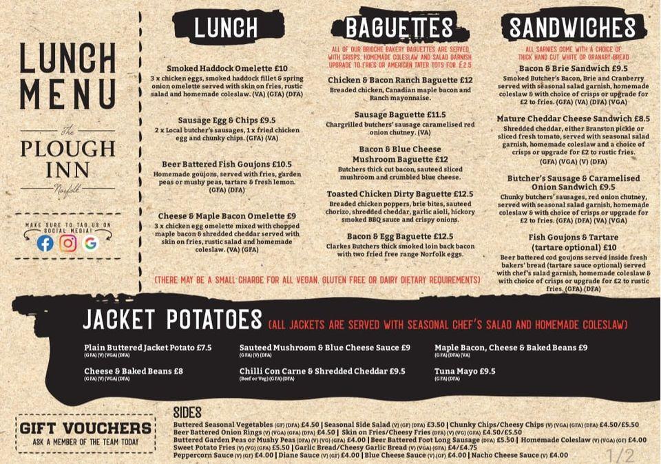 Menu at The Plough Inn pub & bar, Hevingham
