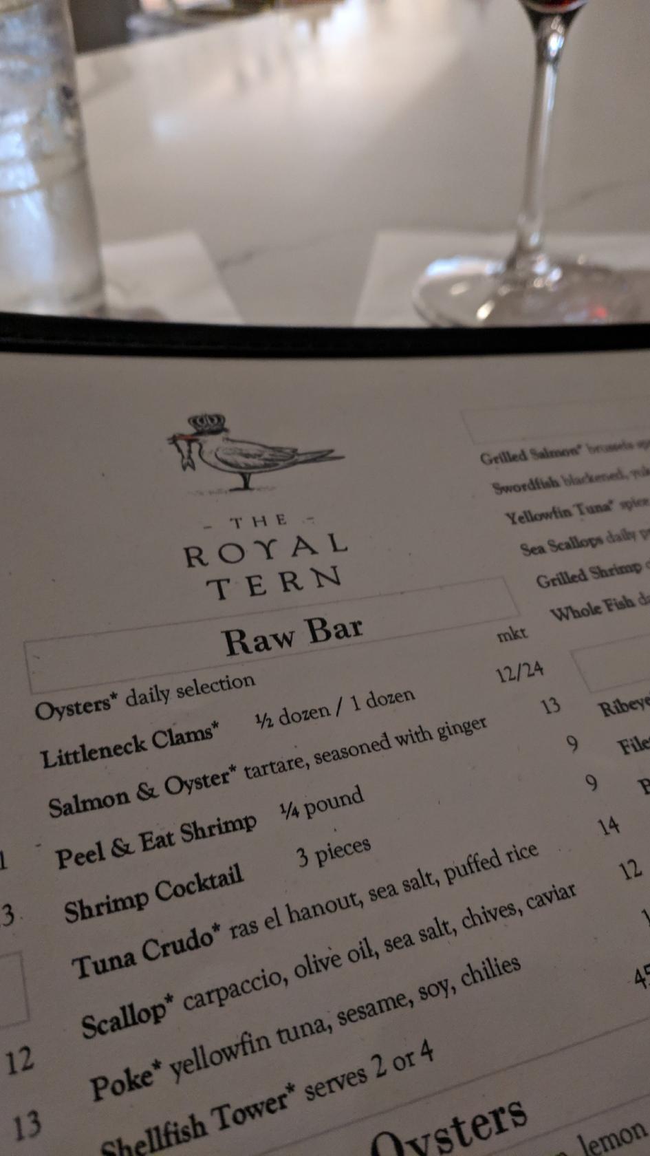 Carta del restaurante The Royal Tern, Johns Island
