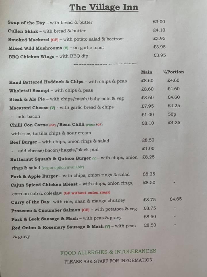 Menu at The Village Inn pub & bar, Largs