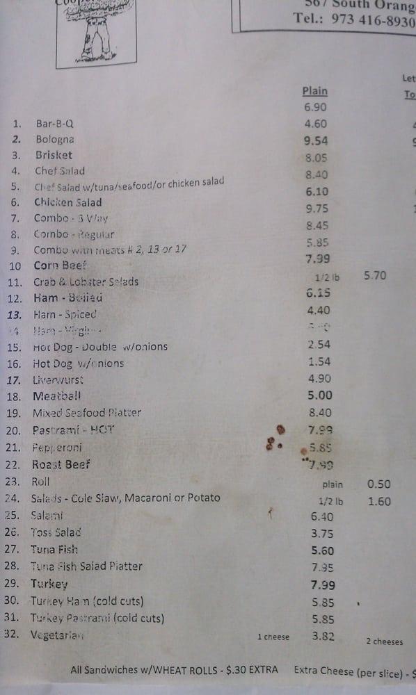 Menu at Coopers Deli restaurant, Newark
