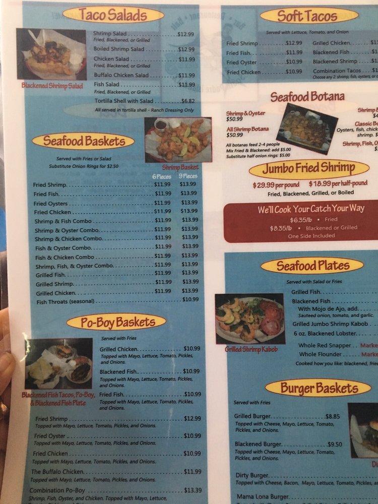Menu at Dirty Al's restaurant, South Padre Island, State Park Rd 100