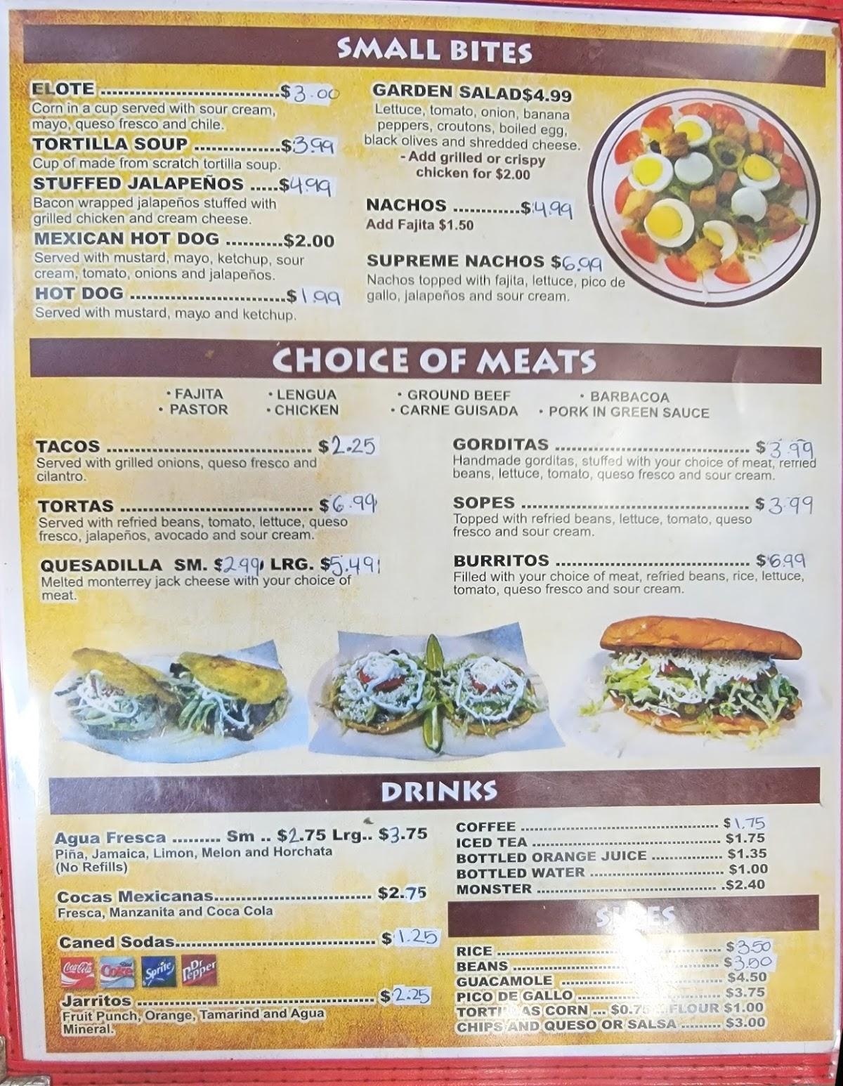 Menu at El Mana' Taqueria restaurant, Houston, Imperial Valley Dr Ste 700