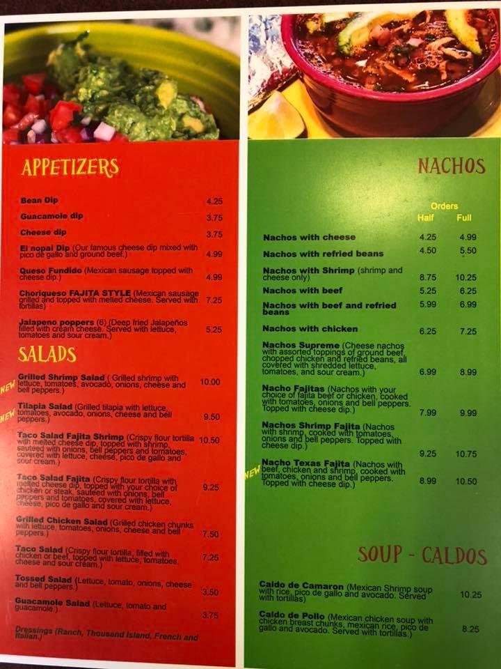 Menu at El Nopal Sullivan restaurant, Sullivan, 148 S Service Rd W