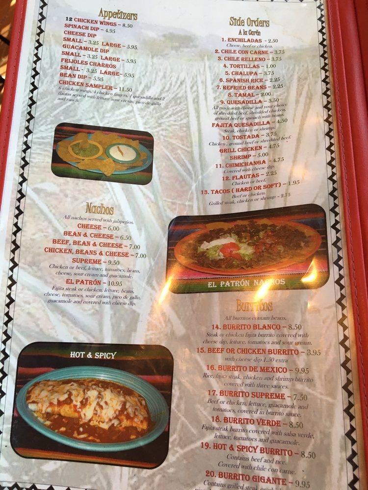 Menu at El Patron Mexican Grill restaurant, Prattville