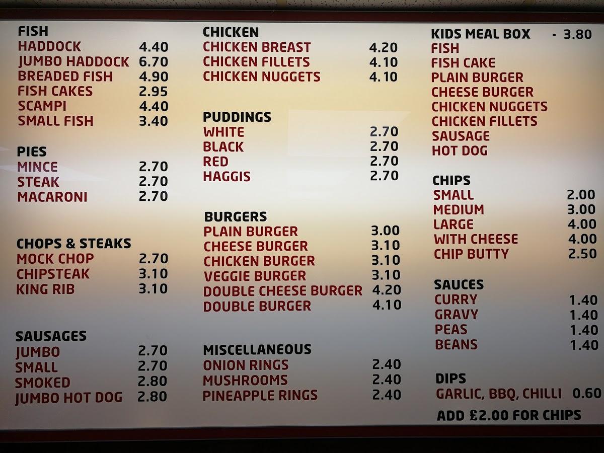 Menu at Kintore Fish Bar, Kintore