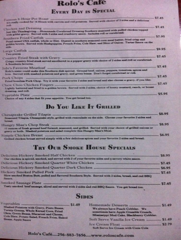 Menu at Rolo's Cafe, Huntsville