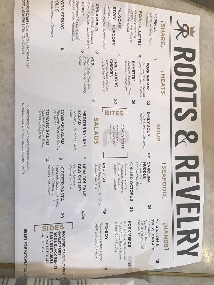 Menu at Roots & Revelry pub & bar, Birmingham