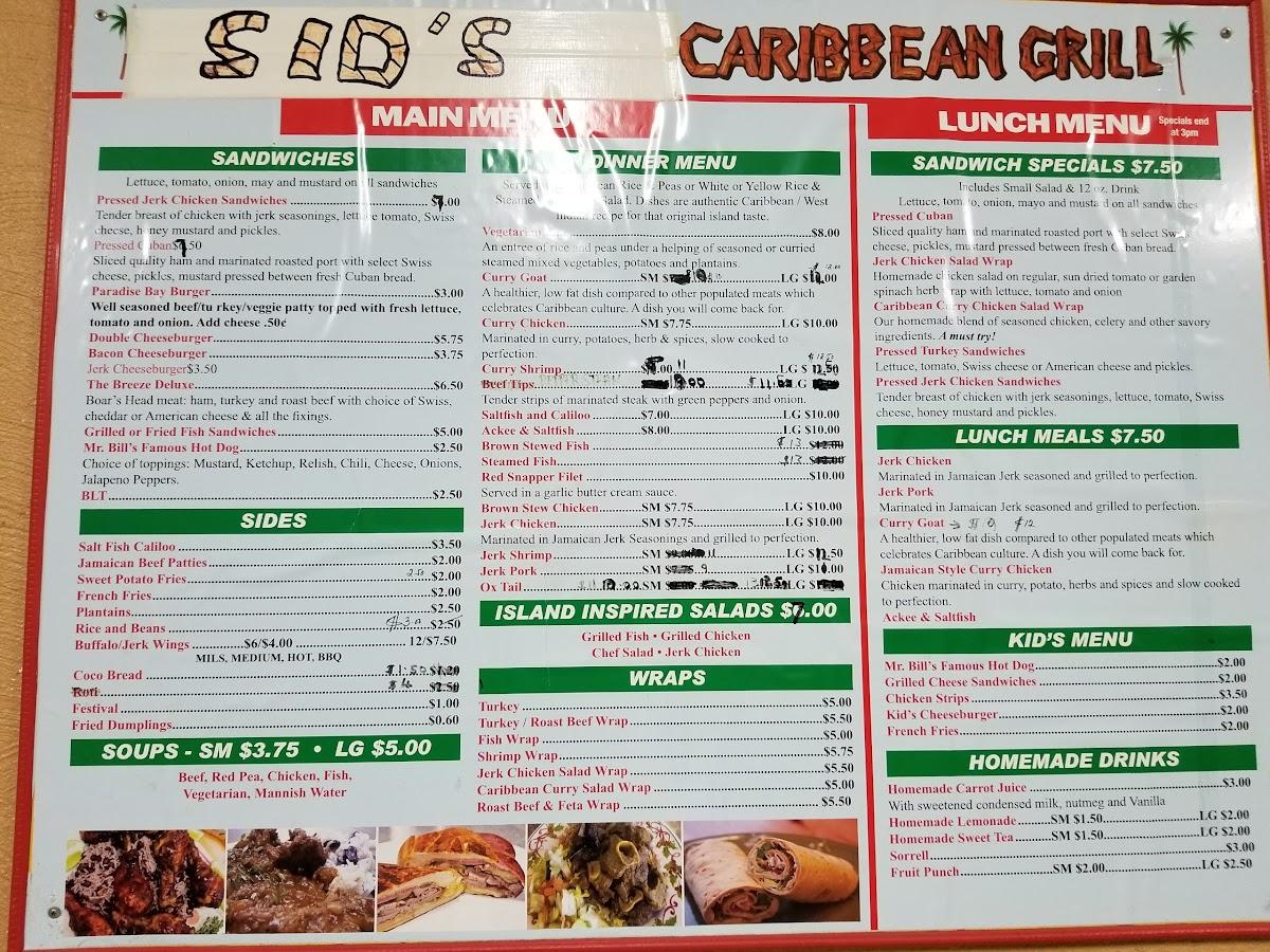 Menu at Sid's Caribbean Grill restaurant, Saint Petersburg, 901 22nd St S
