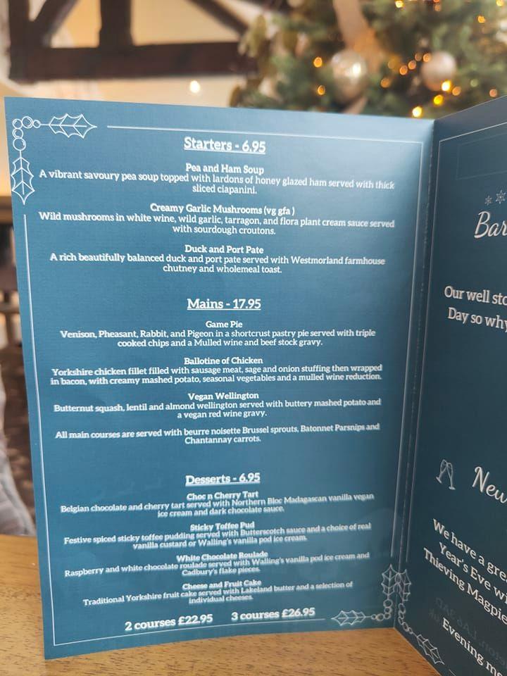 Menu at Weatsheaf Inn restaurant, Ingleton