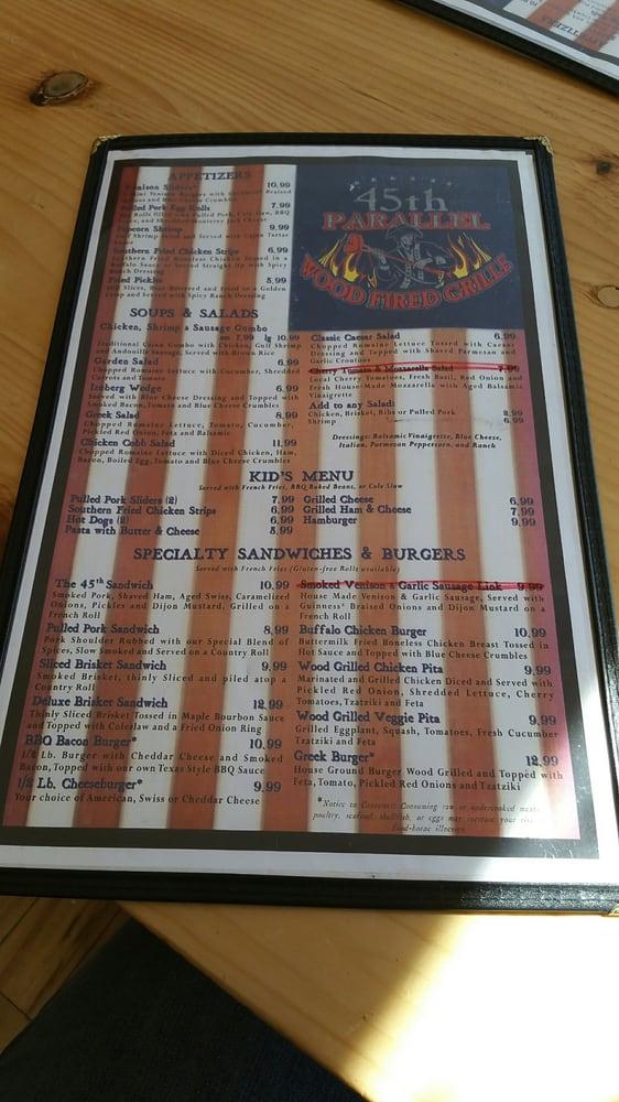 Menu at 45th Parallel Woodfired Grille restaurant, Rangeley