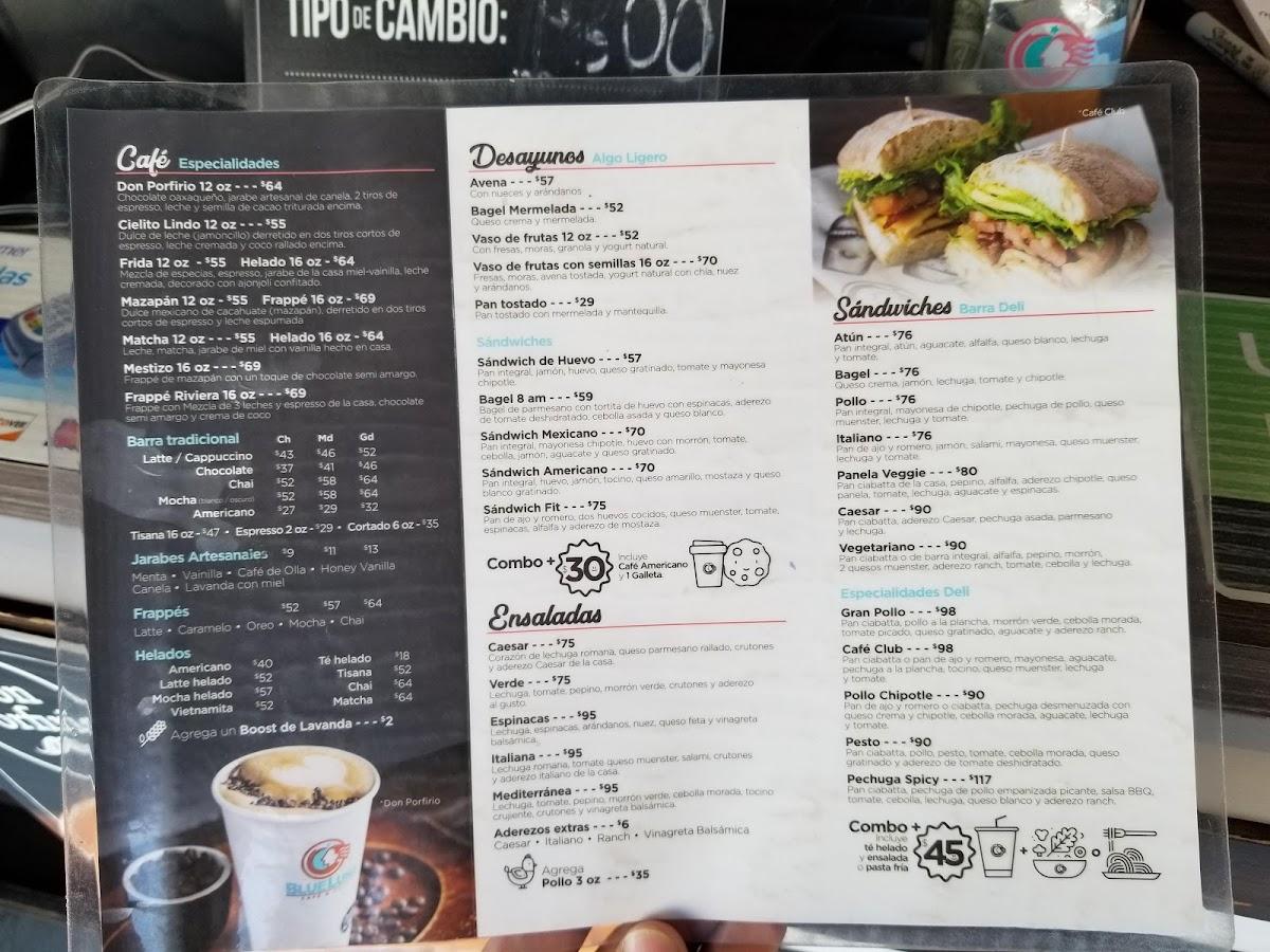 Carta del café Blue Luna Ermita, Tijuana, Av. Ermita Sur 4984