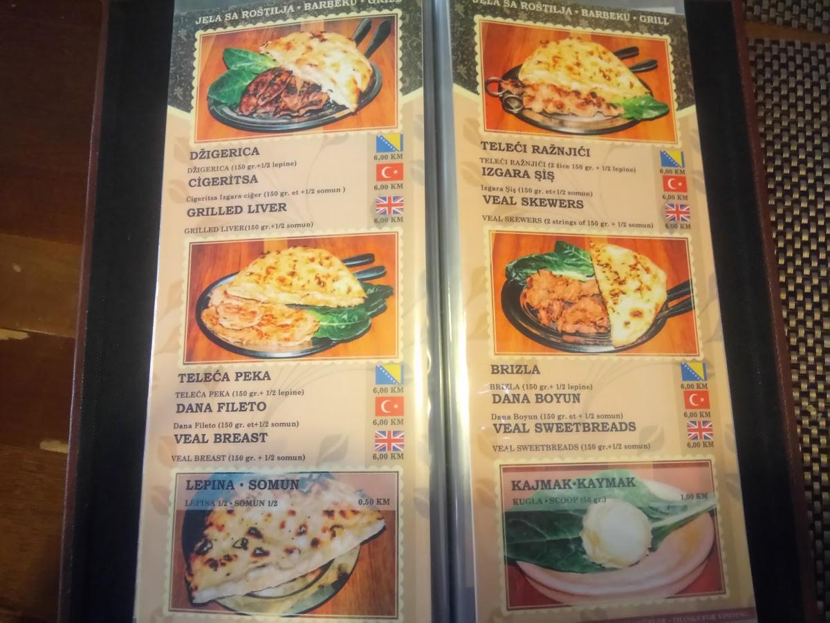 Menu at Ćevabdžinica Tenić restaurant, Travnik