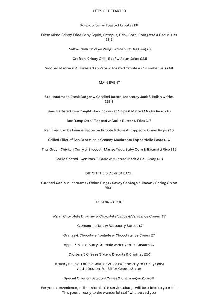 Menu at Crofters @ The Courtyard restaurant, Witham