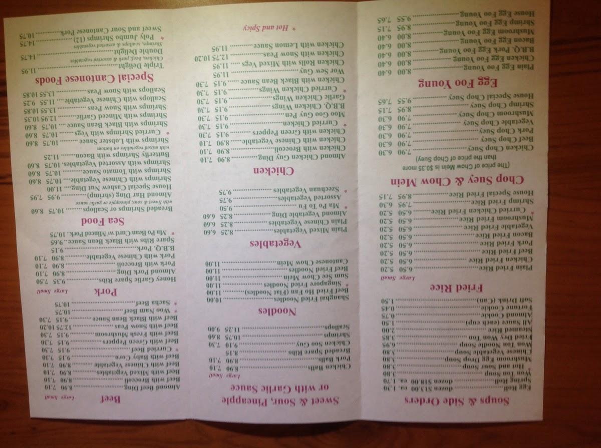 Menu at Happy Lam Restaurant, Ottawa