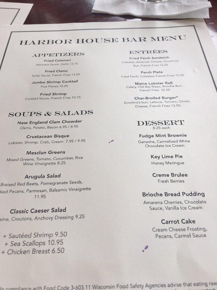 Menu at Harbor House restaurant, Milwaukee