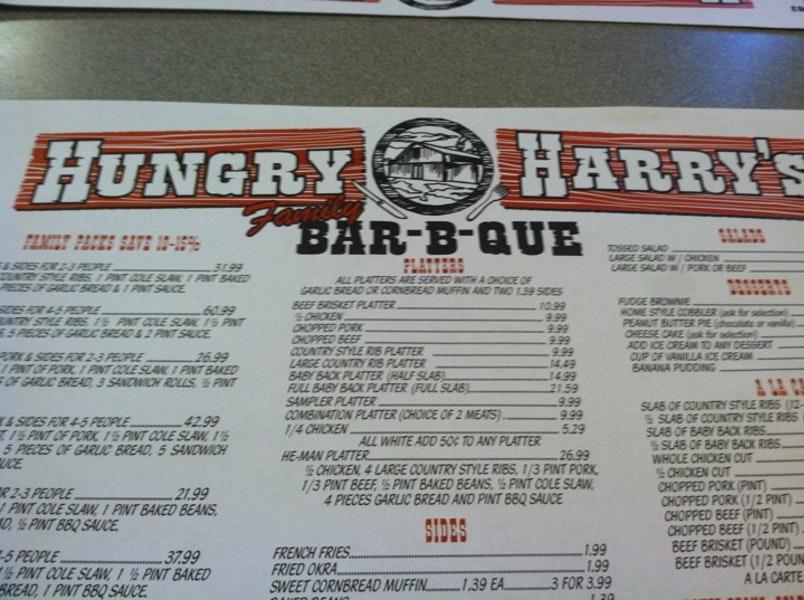 Menu at Hungry Harry's Famous BBQ, Seffner