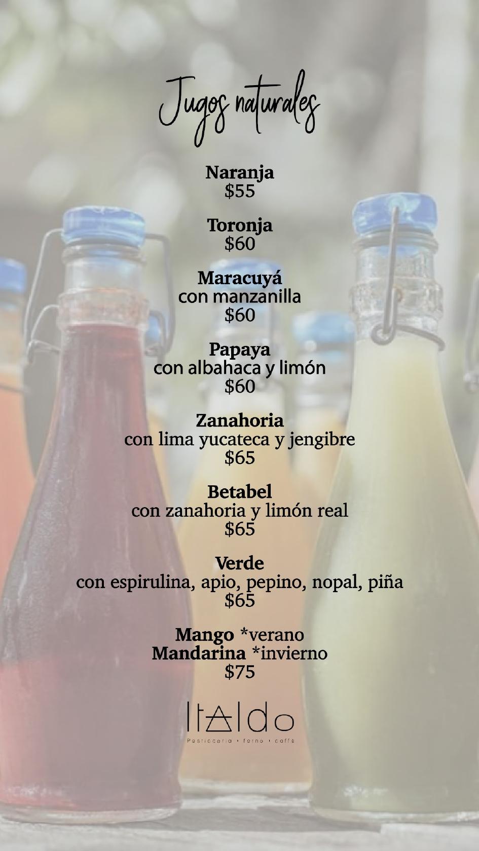 Menu at Italdo cafe, Tulum, AV. 5 Sur Manzana 892 Lote 6