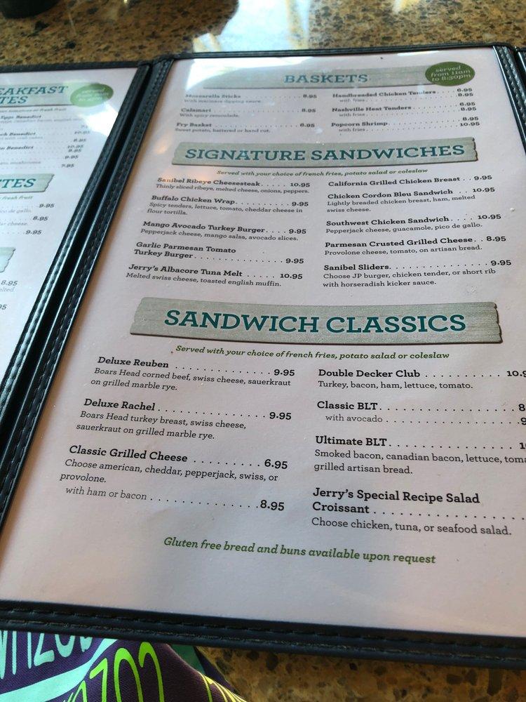 Menu at Jerry's Foods restaurant, Sanibel