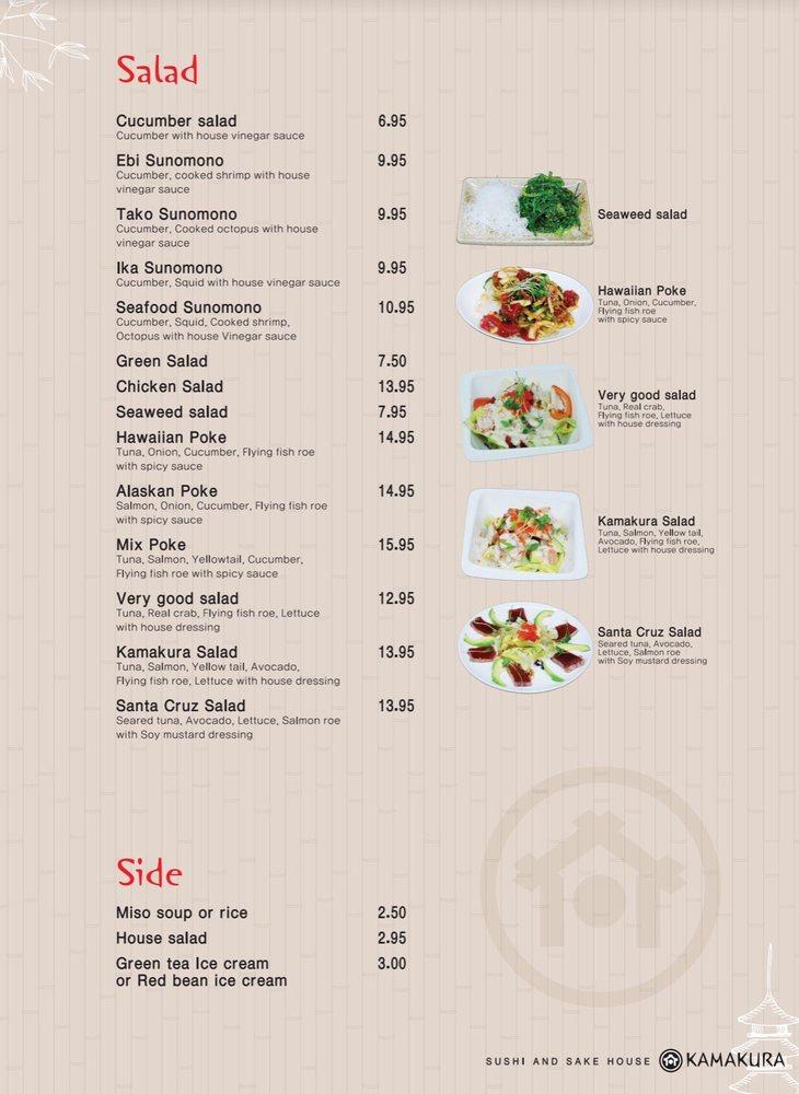 Menu at Kamakura Japanese Restaurant, Los Gatos