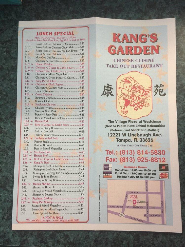 Menu at Kang's Garden restaurant, Tampa