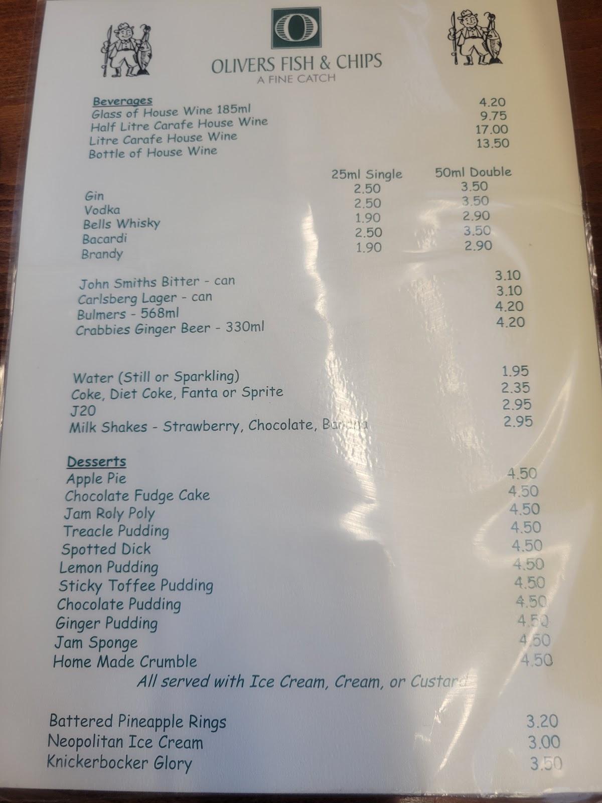 Menu at Olivers Fish Shop & Restaurant, Harrogate