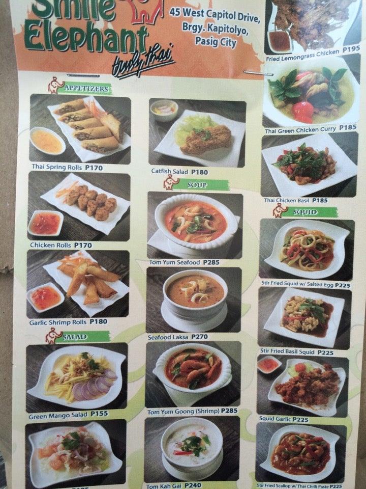 Menu at Smile Elephant Thai Restaurant, Pasig